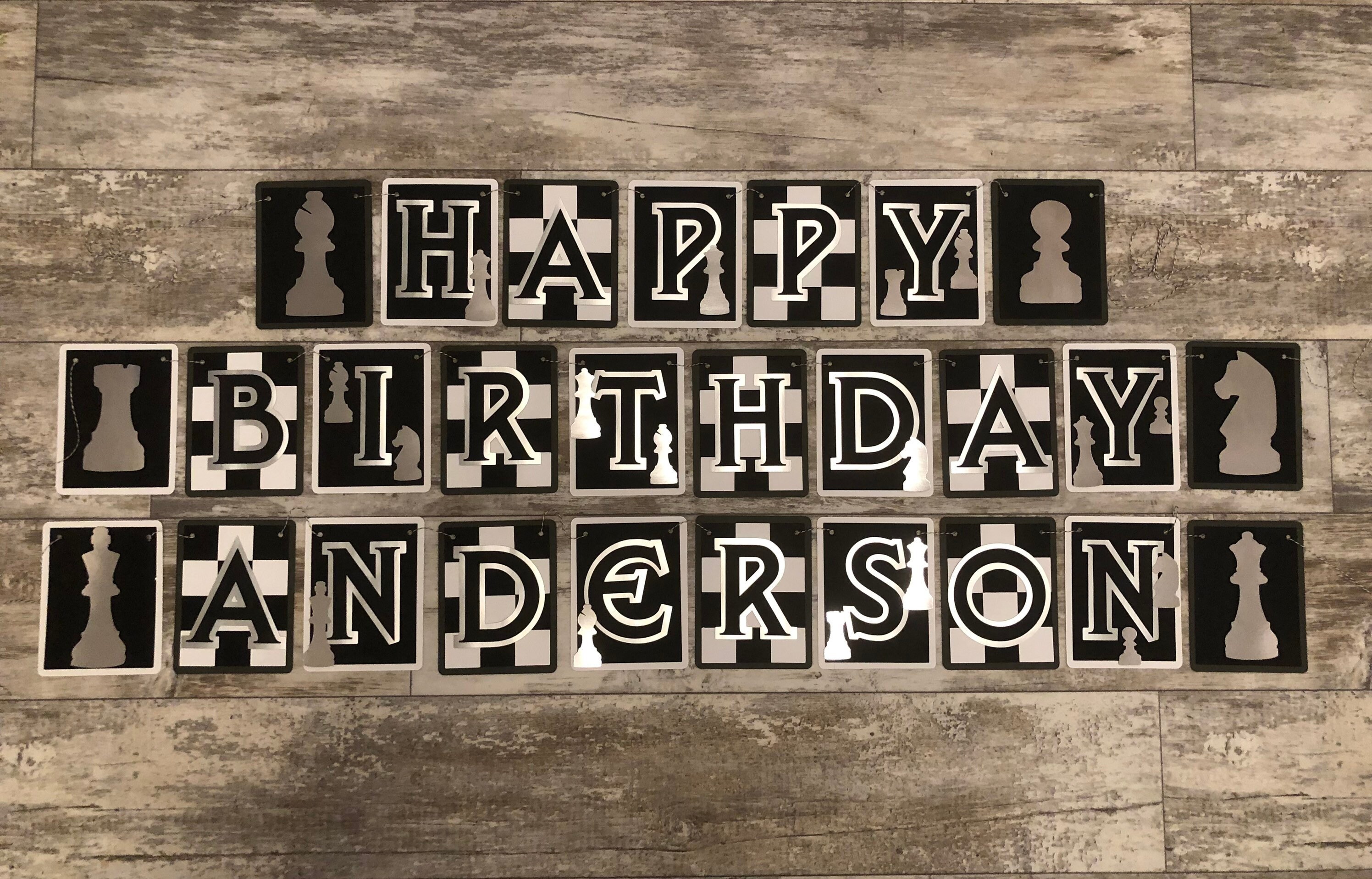 Chess Checkmate Theme Black White Silver Birthday Party Banner - Etsy