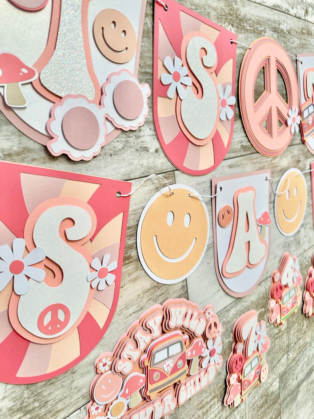 Groovy Flower Child Peach Dusty Pink 70s Hippie Birthday Banner - Etsy