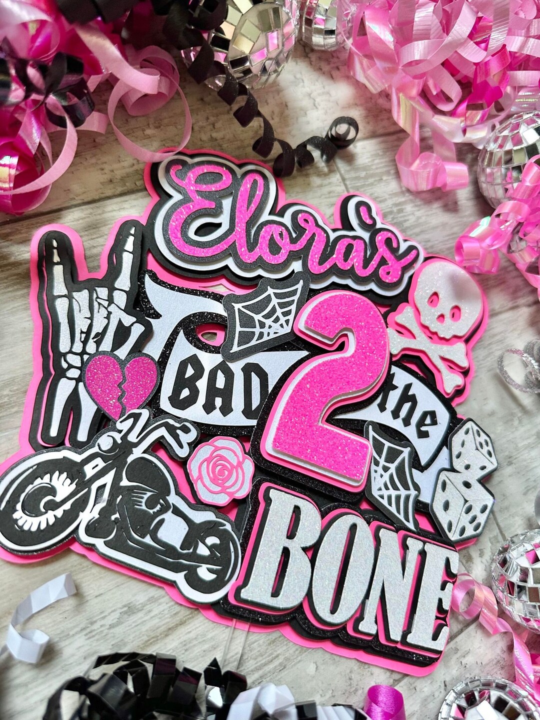 Bad TWO the Bone Motorcycle Born 2 Ride Skull Pink Cake Topper - Etsy