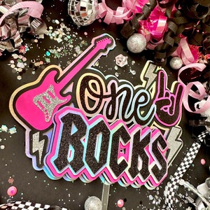 One Rocks Hot Pink Holographic Silver Rock N Roll Born to Rock Theme ...