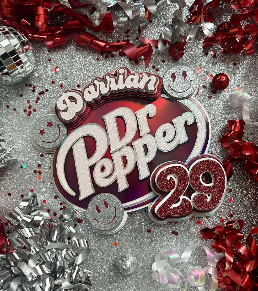 Preppy Aesthetic Dr. P Soda Smile Pink Pepper Maroon Glitter Decoration ...