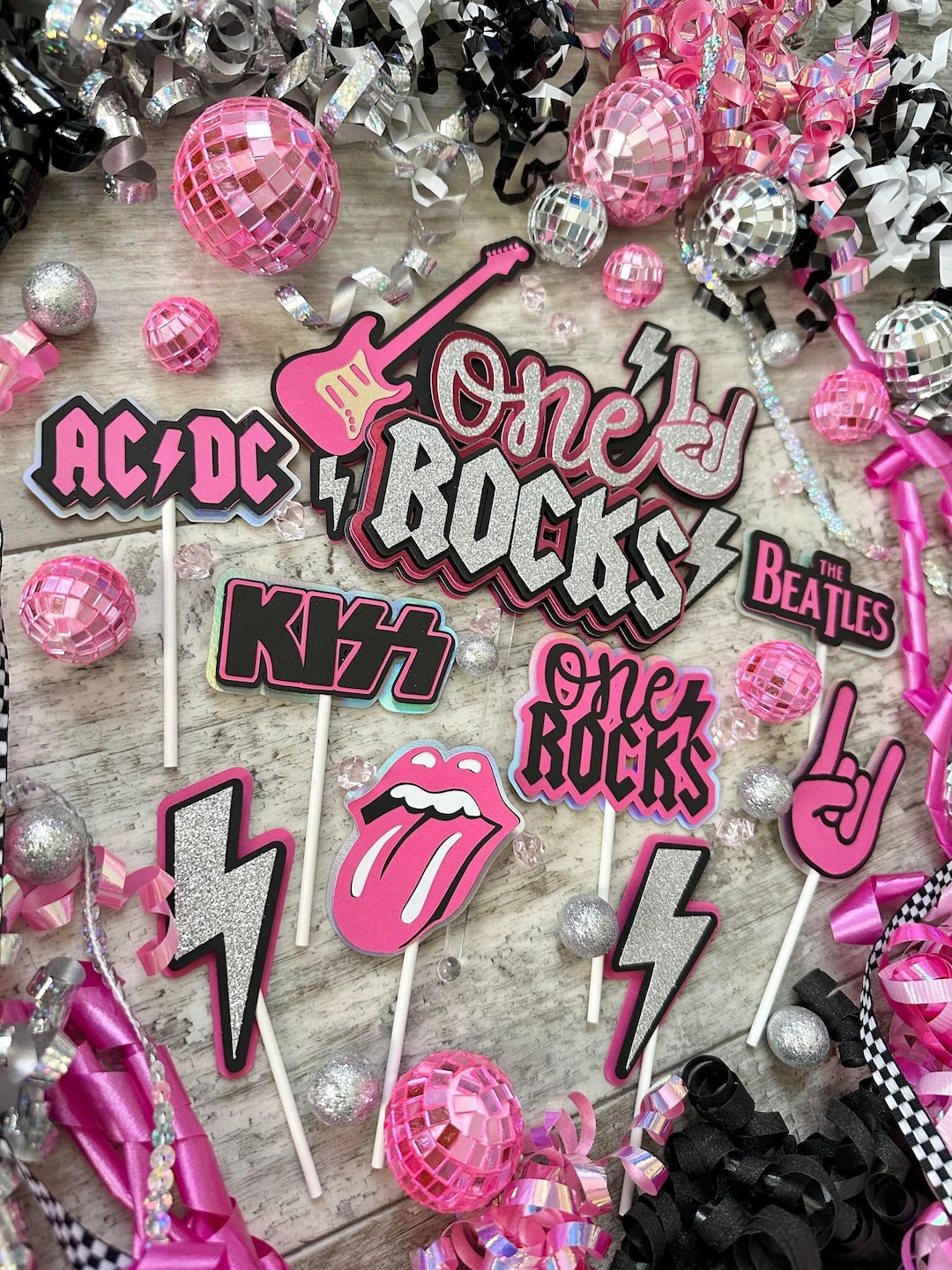 One Rocks Rock N Roll Born to Rock Pink Theme Cake Topper - Etsy