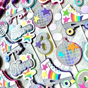 Rainbow Retro Roller Disco Ball Rollerskate Skate Glitter Shaker Cake ...