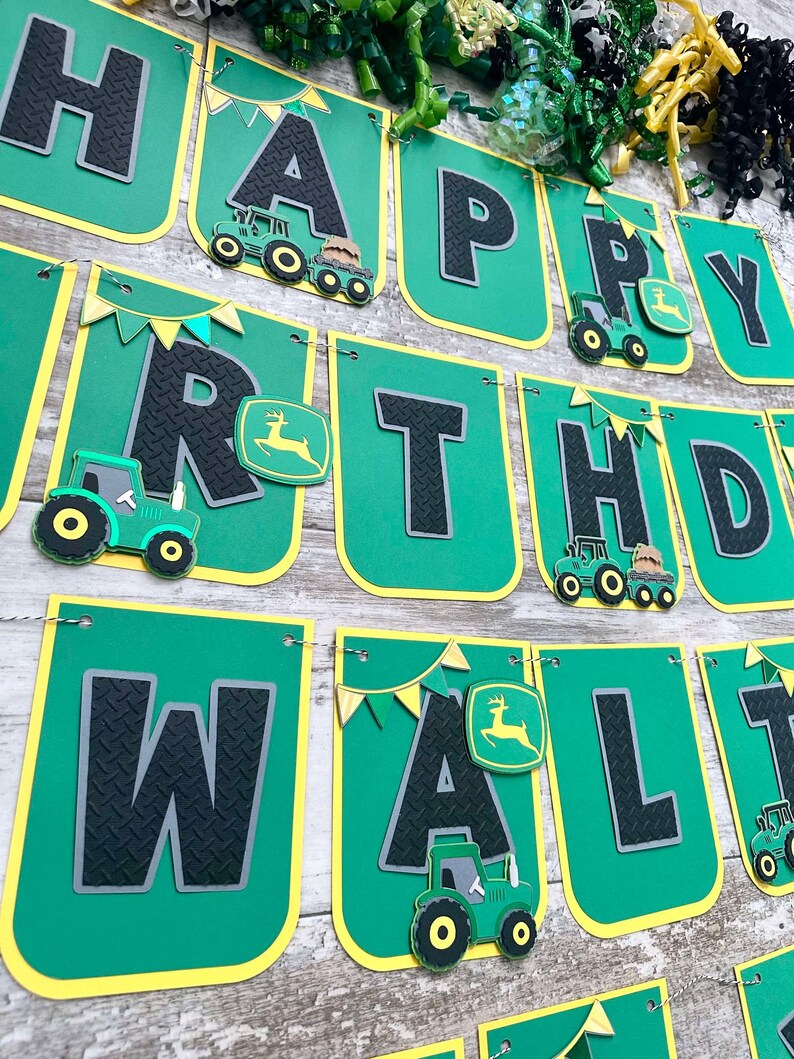 Green Tractor Farm Theme Birthday Banner - Etsy