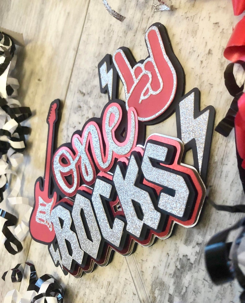 One Rocks Rock N Roll Born to Rock Theme Cake Topper - Etsy