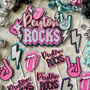 Girls Rock Rockstar Rock N Roll One Rocks Cake Topper & Cupcake Toppers ...