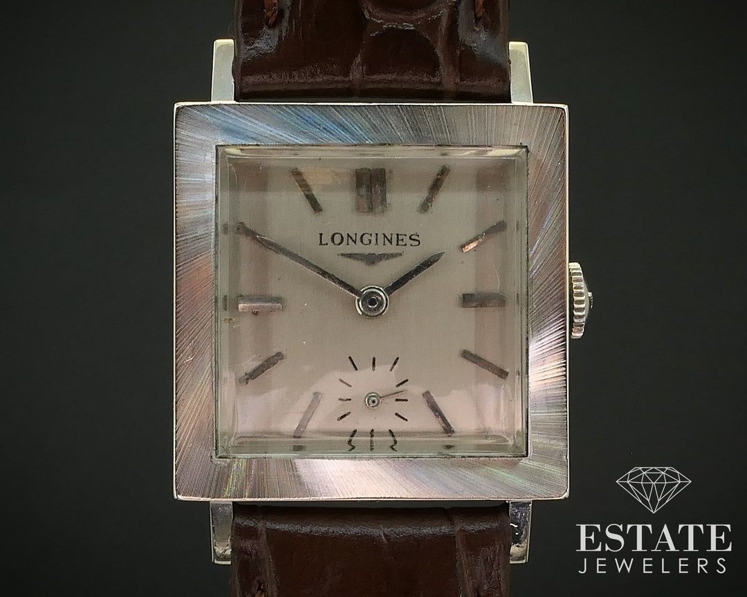Vintage 14k White Gold Longines Cal. 370 Square Mens Dress Watch I15695 ...