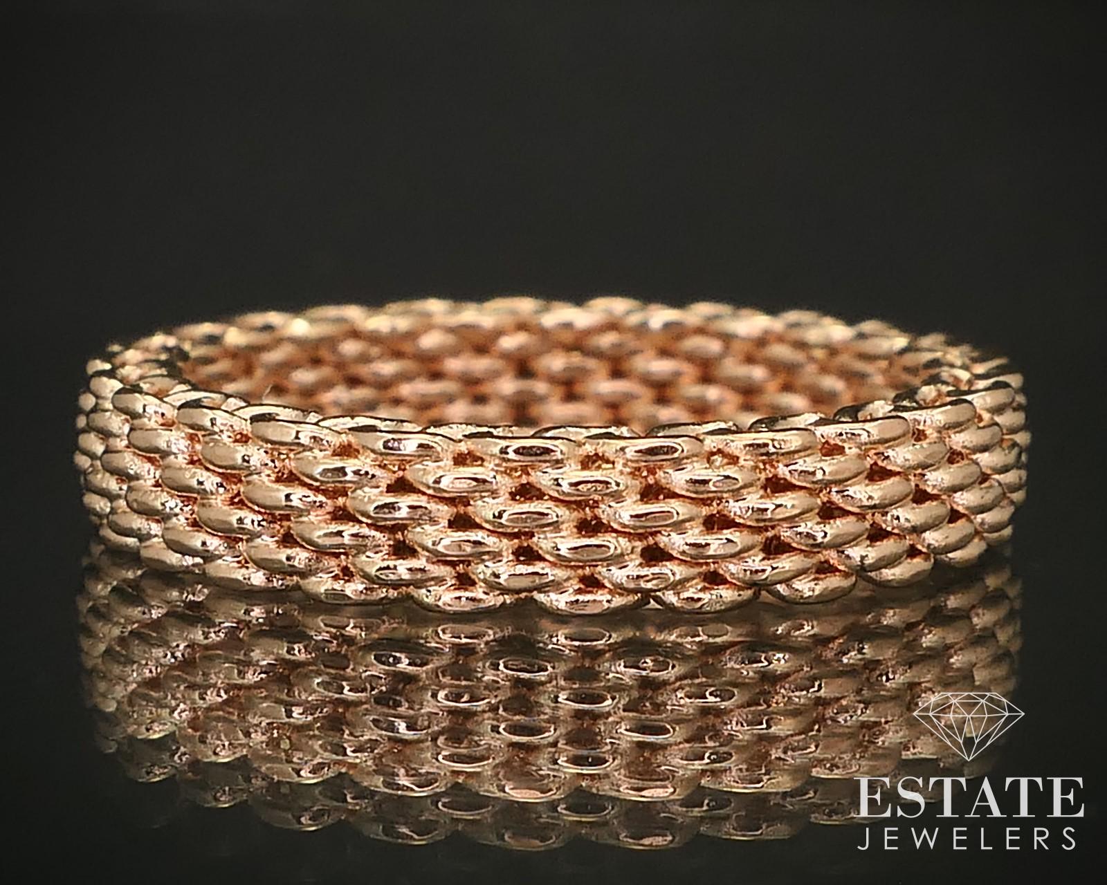 18k Rose Gold Tiffany Co. Somerset Narrow Mesh Ladies Band Ring 4.3g I16467 Etsy