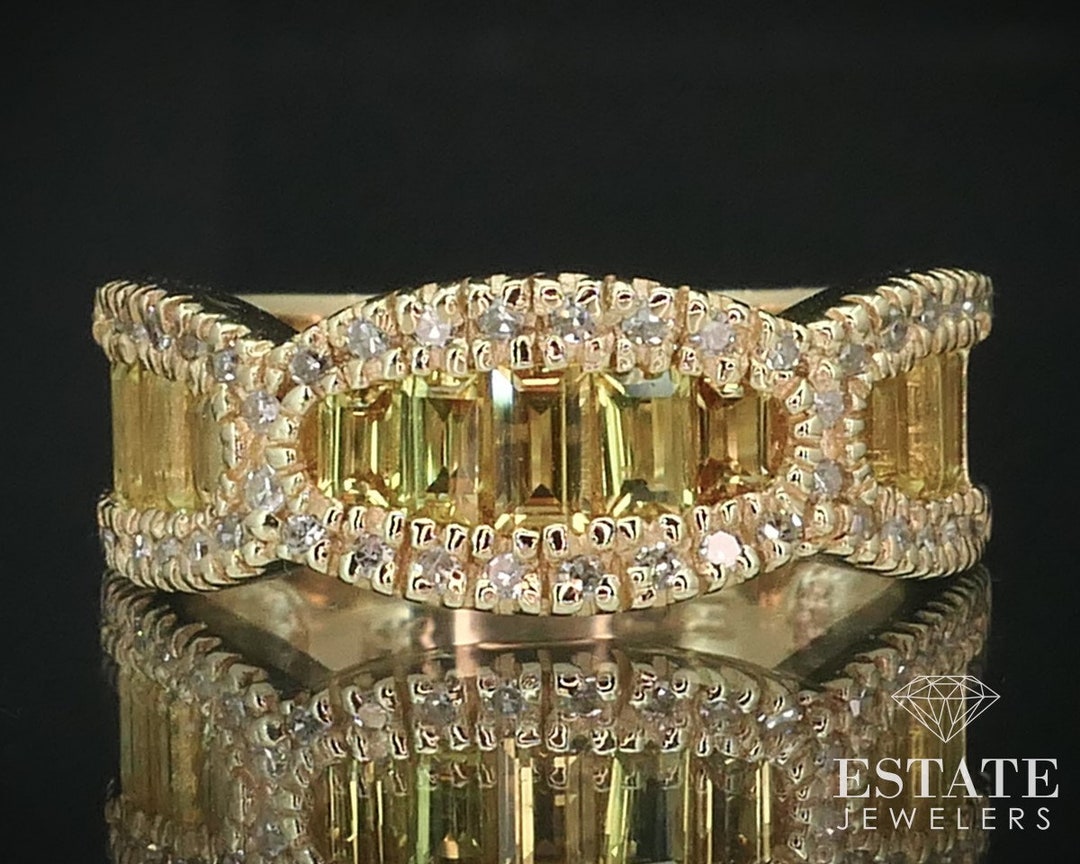 14k Yellow Gold EFFY Natural Yellow Sapphire & Diamond Ladies Ring 4.7g ...