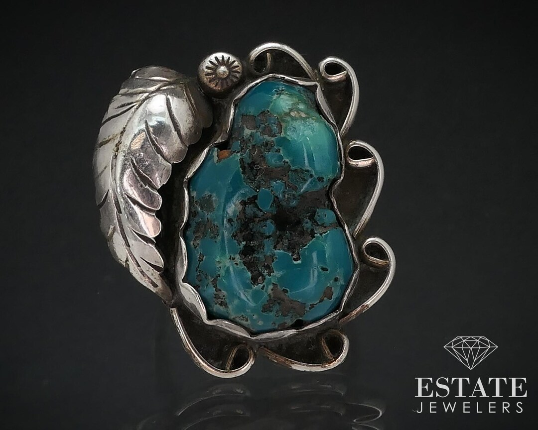 Vintage Sterling Singed Russell Navajo Chunky Natural Turquoise Ring 8 ...