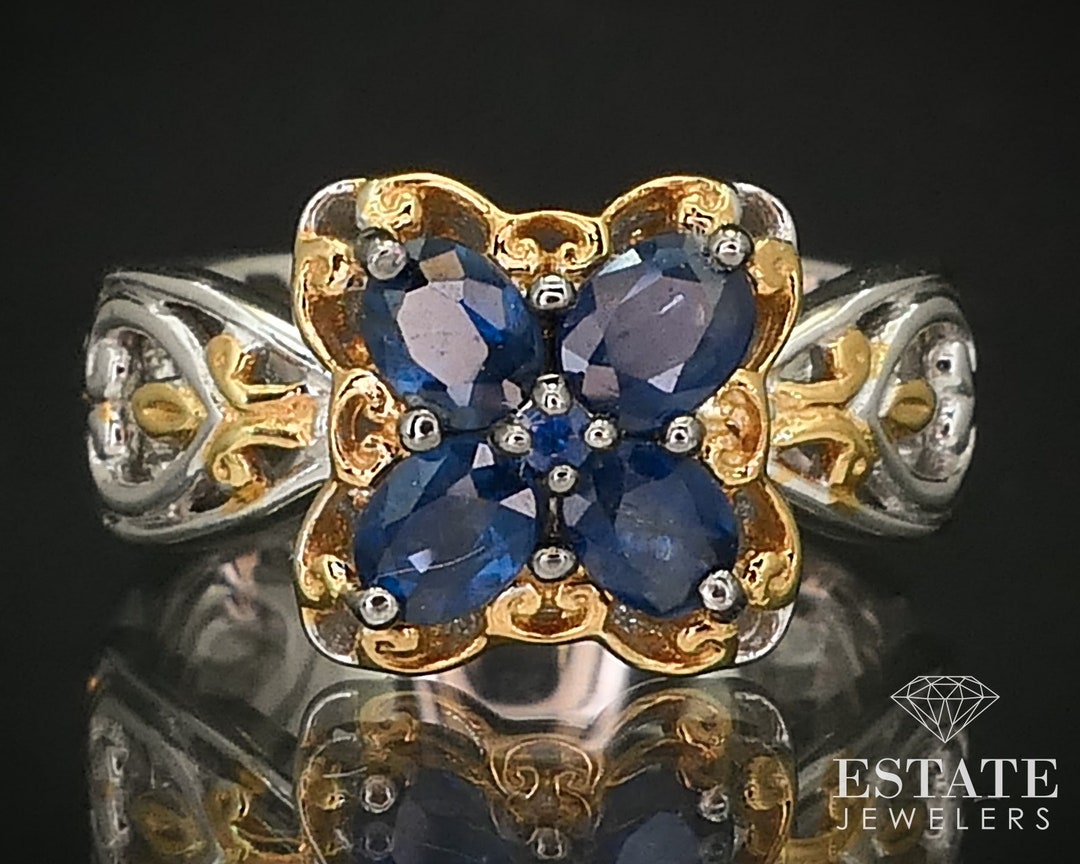 18k/sterling Michael Valitutti Natural Blue Sapphire Cluster Ring 3.7g ...