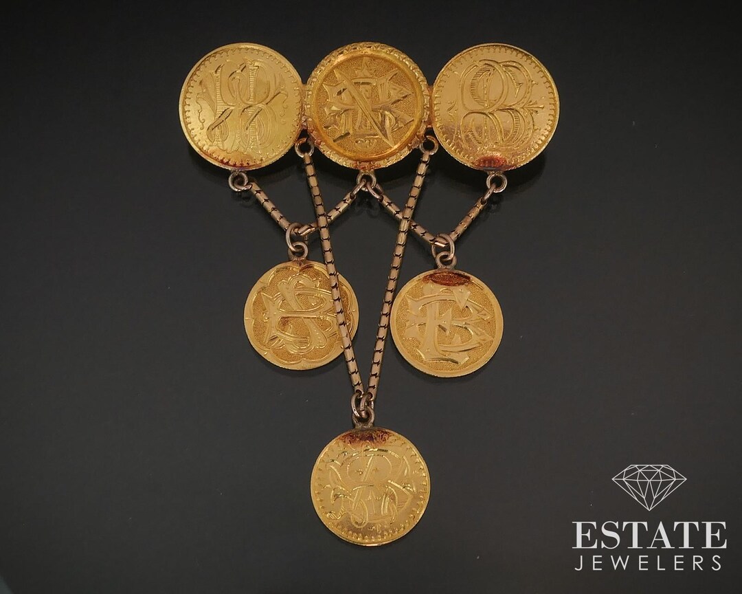 Antique Yellow Gold Love Token 1800s Liberty Coin Brooch 15.9g I17410 ...