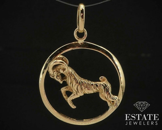 14k Yellow Gold Aries Dimensional Circle Charm Pendan… - Gem