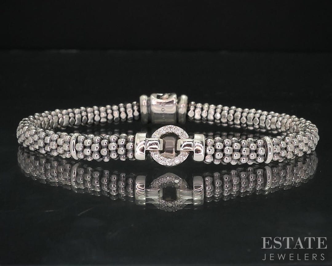 Sterling LAGOS Caviar Natural Diamond Circle Station Bracelet 24.1g ...