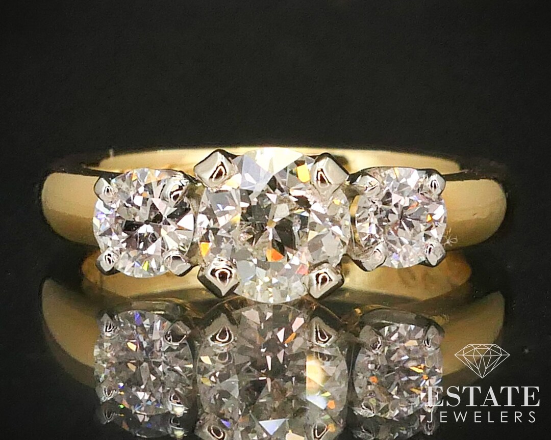 Platinum & 22k YG Round European Cut 1.18ctw Diamond Engagement Ring 6 ...