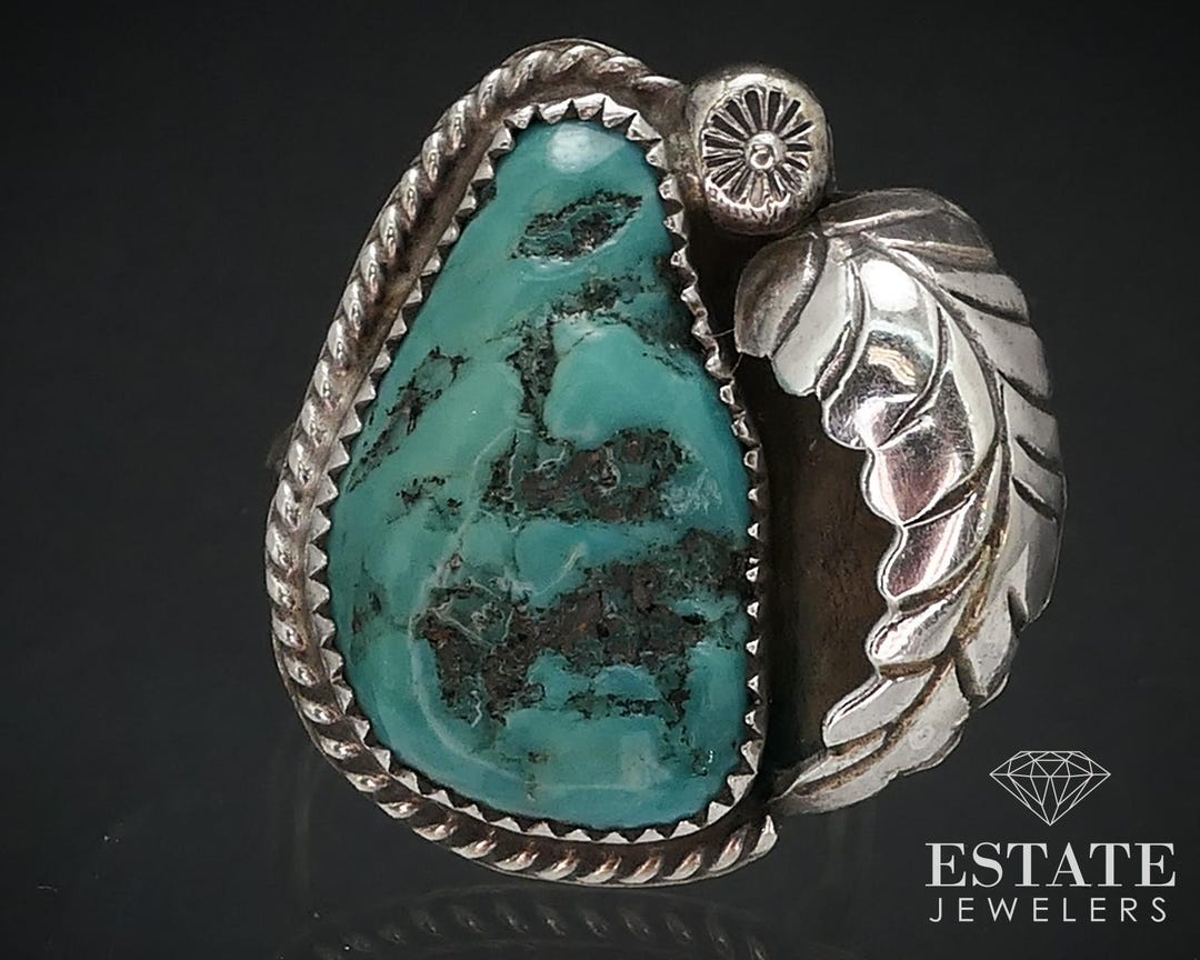 Vintage Sterling Singed Russell Navajo Chunky Natural Turquoise Ring 7g ...