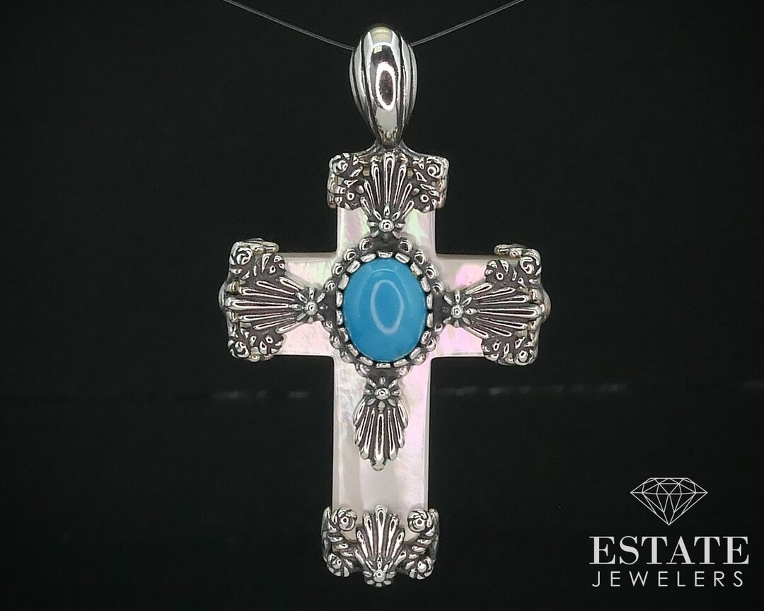 Sterling American West Turquoise & Mother of Pearl Cross Pendant 17g I15414 - Etsy