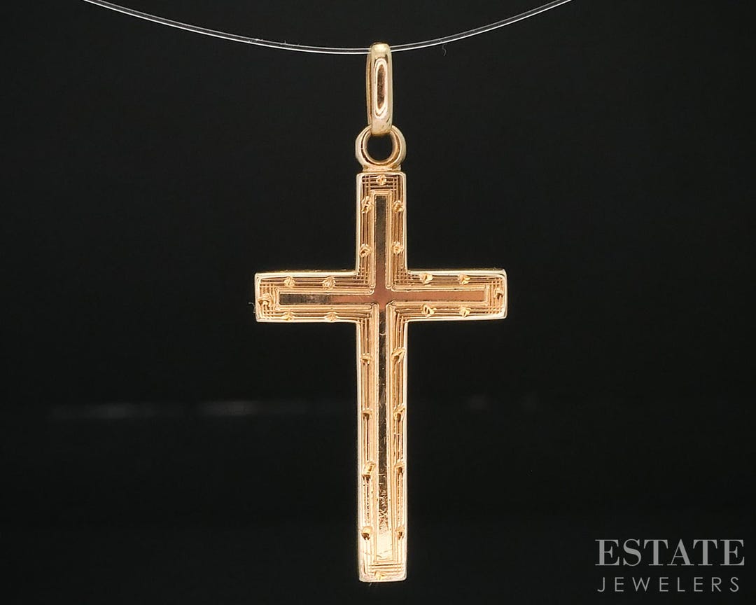 Vintage 14k Yellow Gold Engraved Cross Charm Pendant 1.4g I18212b - Etsy
