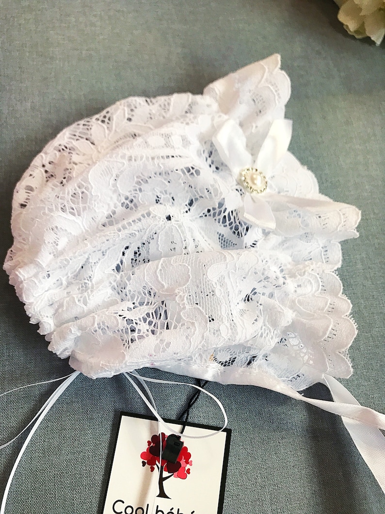 Harmonia White Lace Christening Bonnet White Lacy Bonnet | Etsy