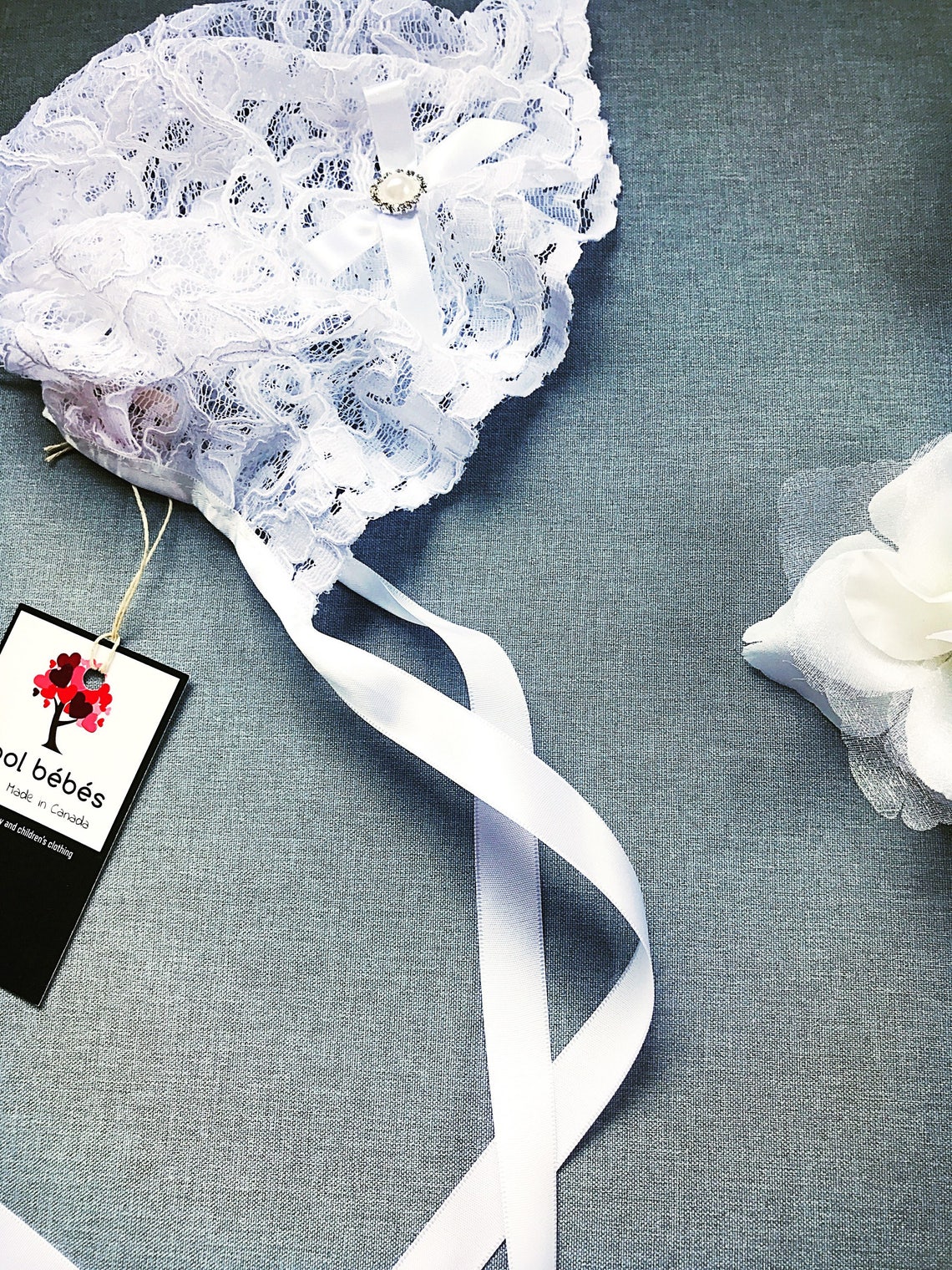 Venus White Lace Christening Bonnet White Lacy Bonnet | Etsy