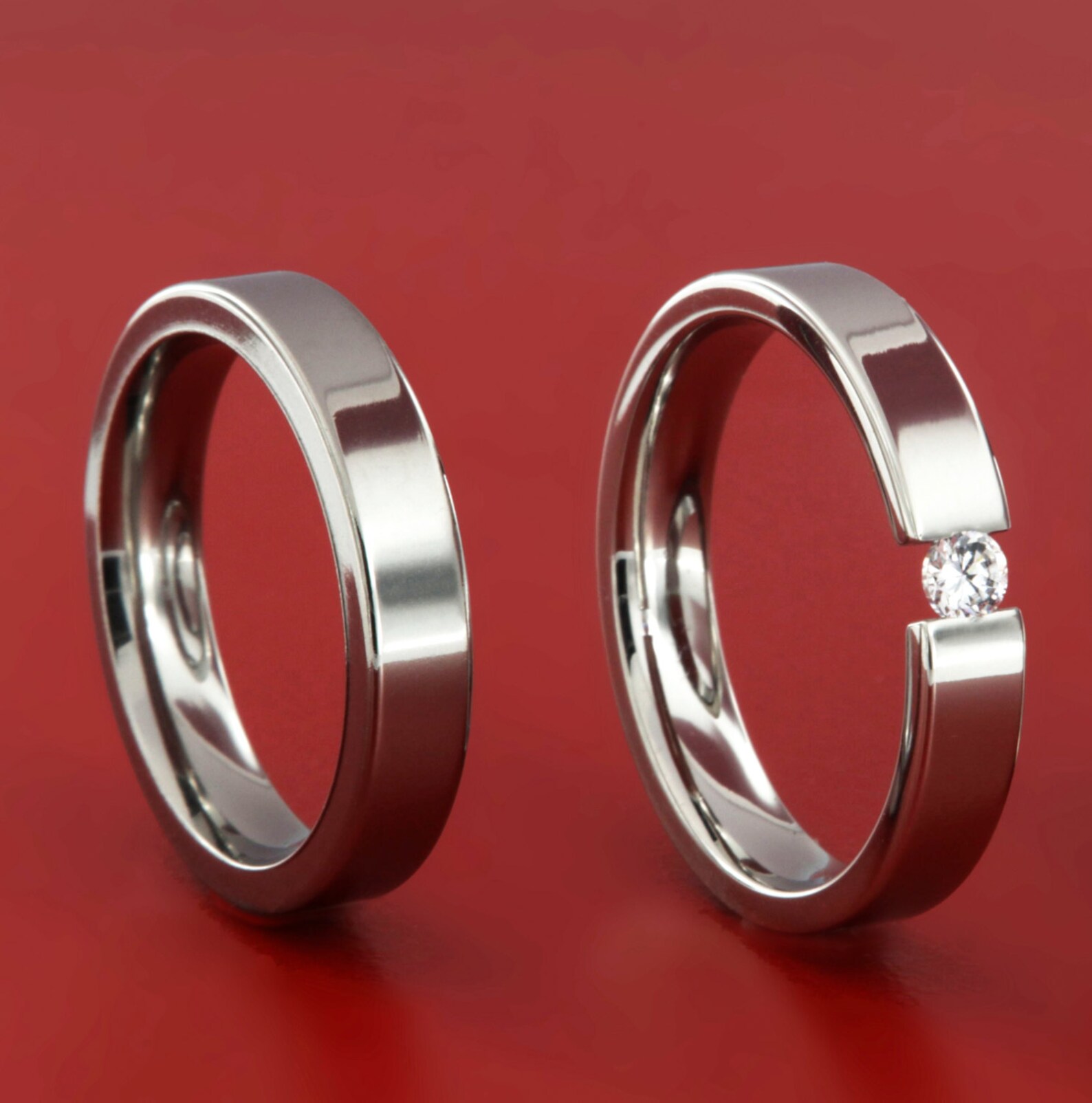 Two Piece Titanium Bridal Set With Diamond engagement and - Etsy