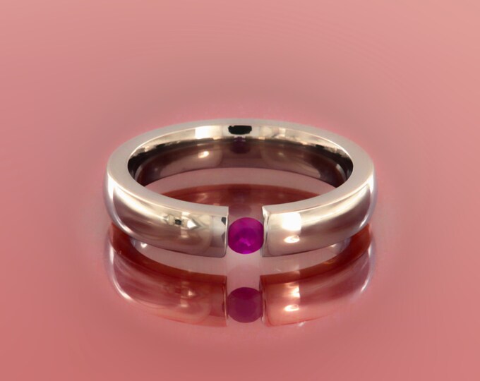 Elegant Pink Ruby Titanium Tension Set Ring - Etsy