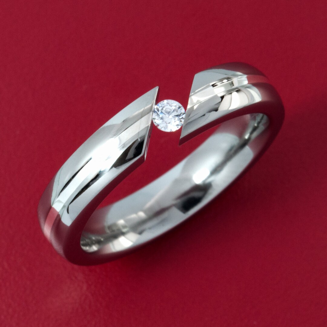 Women's 5MM Bypass Engagement Ring Titanium Bypass Tension Set Ring ...