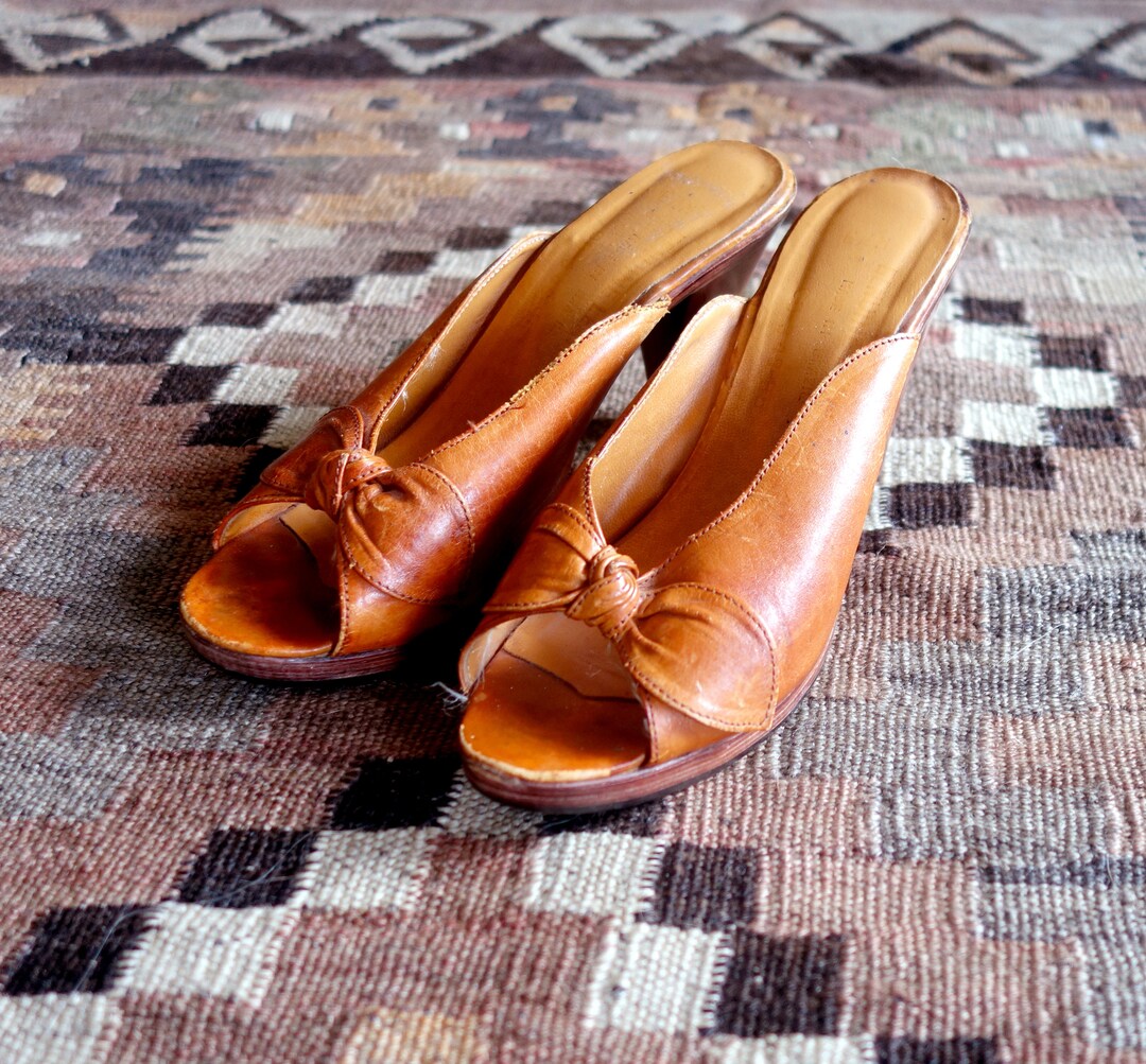 Brazilian Sandals / Tan Leather Mules / 70s Vintage Tan Sandals - Etsy