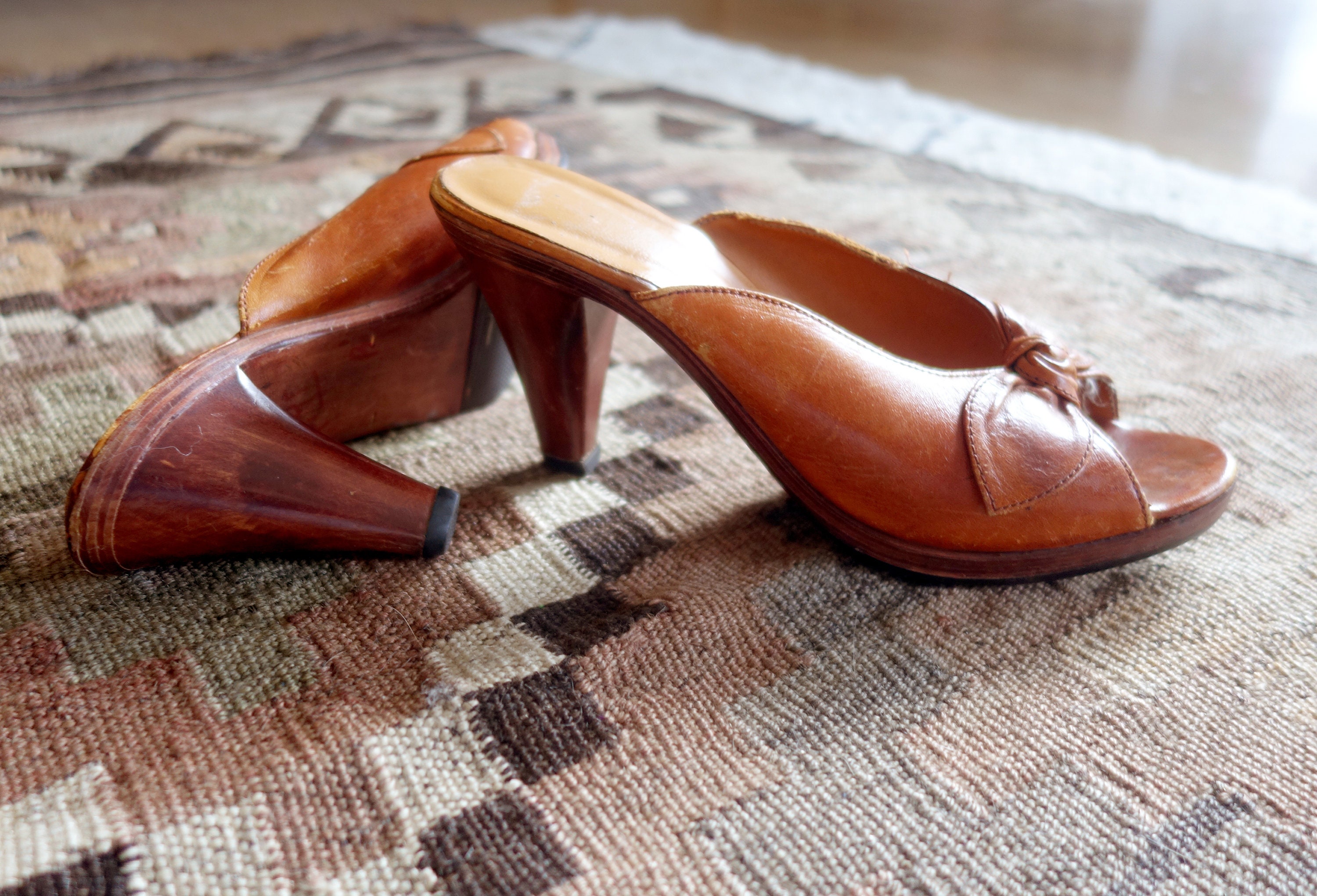 Brazilian Sandals / Tan Leather Mules / 70s Vintage Tan Sandals - Etsy