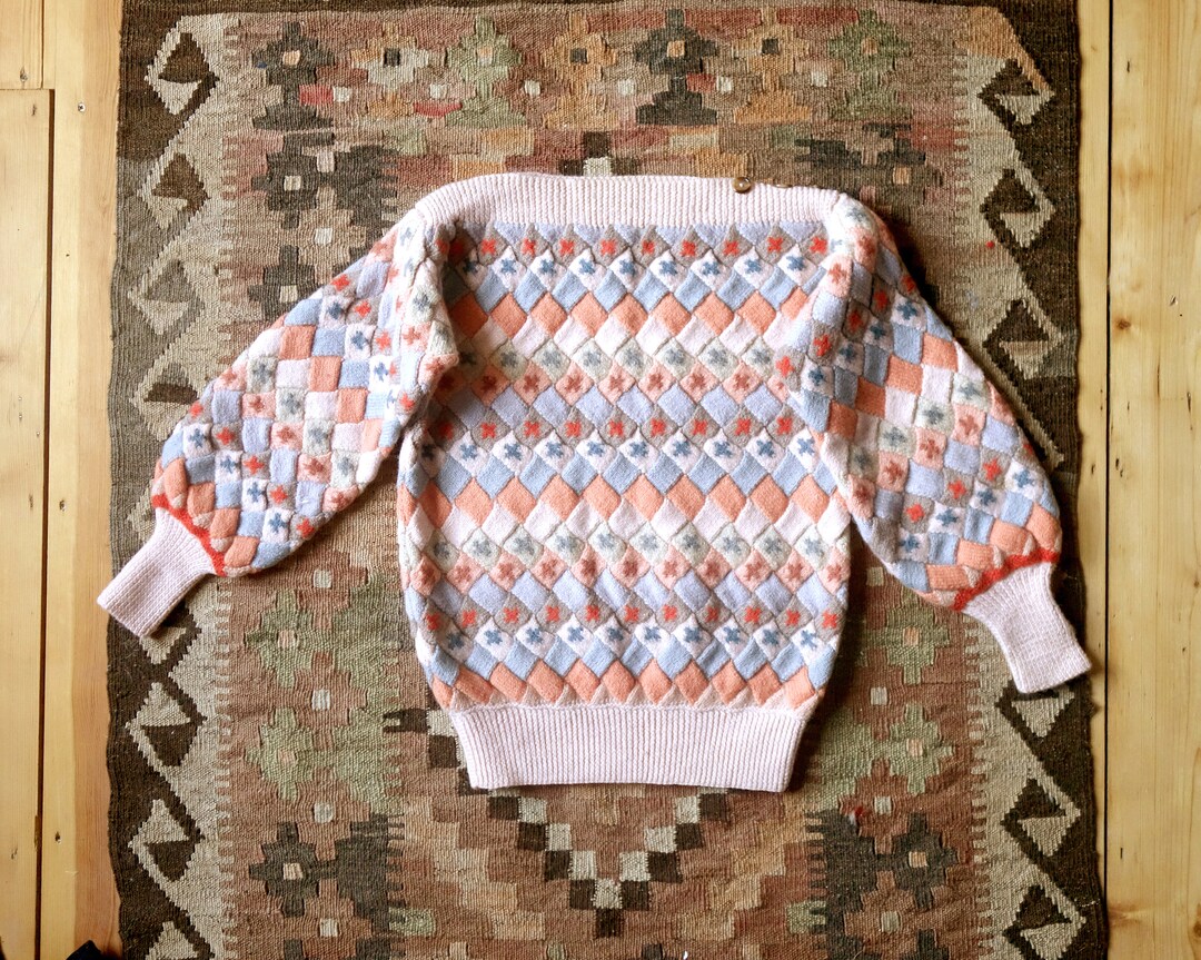 1980s Multicolour Woven Jumper Beautiful Unique Criss Cross - Etsy