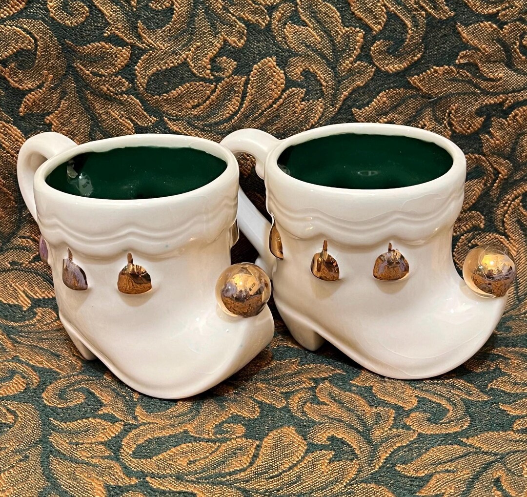 Vintage (2) Elf Jingle Bell Ceramic Bootie Holiday Cups Christmas - Etsy