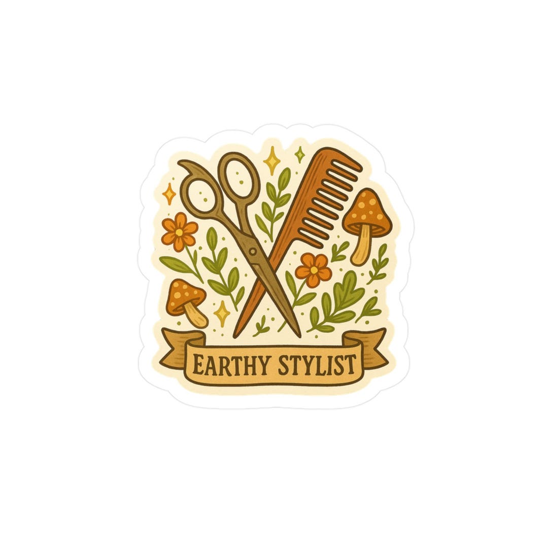 Earthy Stylist Kiss-cut Vinyl Decals | Floral Scissors & Comb Stickers ...
