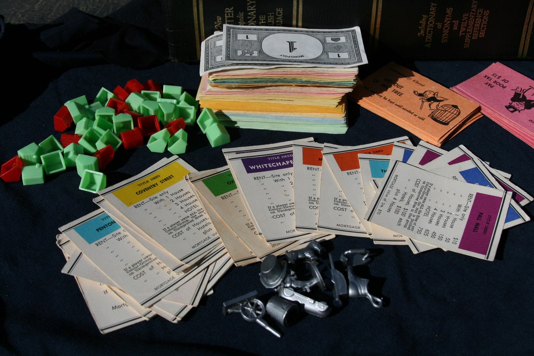 Set of Vintage Monopoly Cards Money Counters Houses and - Etsy