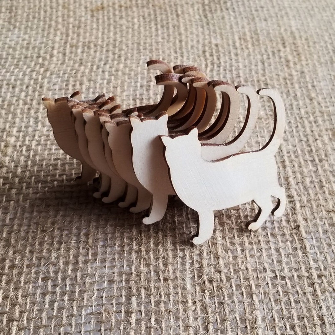 10 Pcs Wooden Cats, Cat Shapes, Wood Cats, Cats for Crafts, Kitten for ...