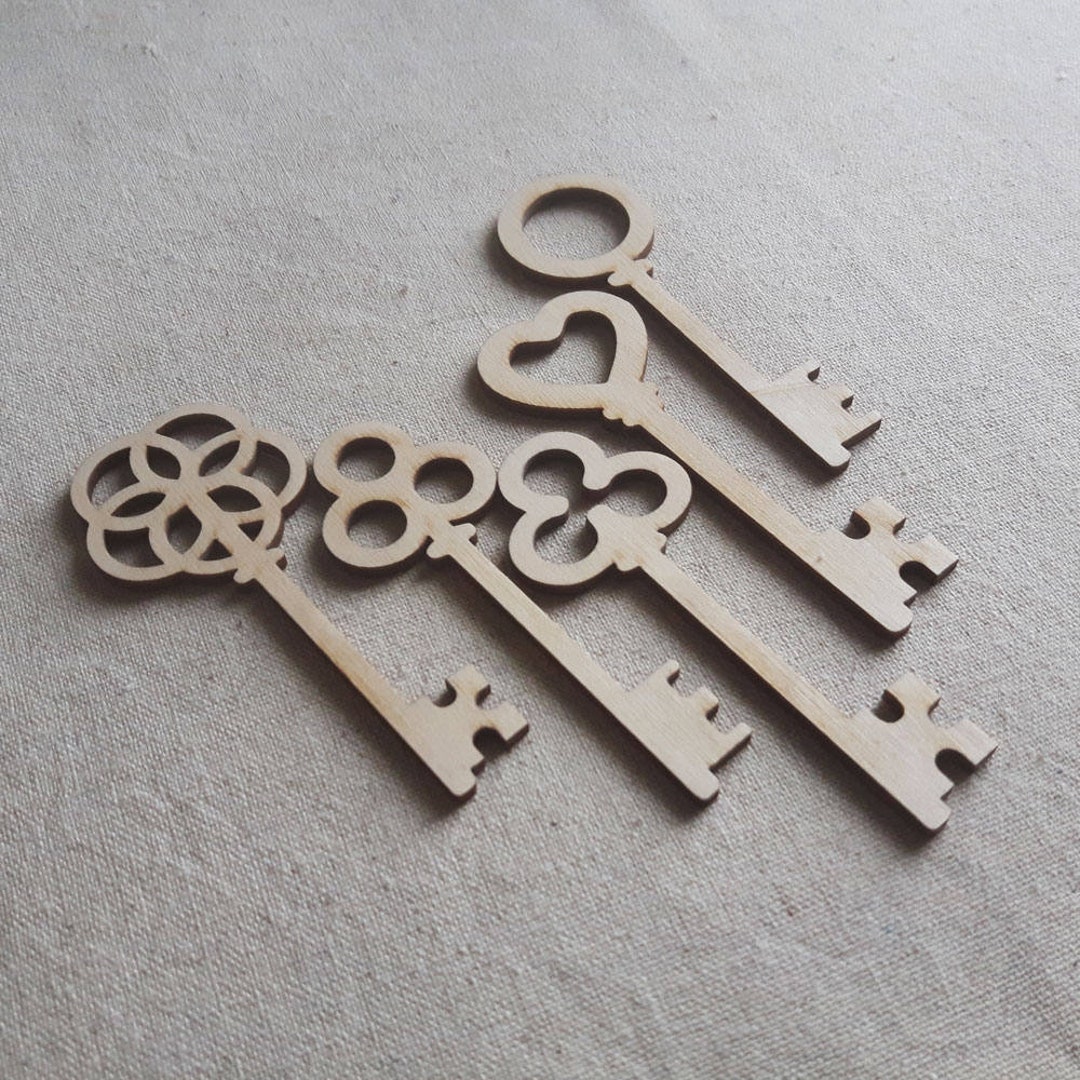5 Pcs Wooden Keys, Wood Keys, Keys for Scrapbooks, Wooden Skeleton Keys ...