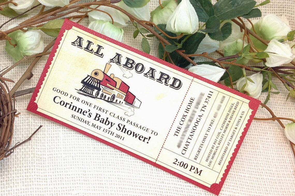 All Aboard Train Ticket Baby Shower Invitation With Blank | Etsy