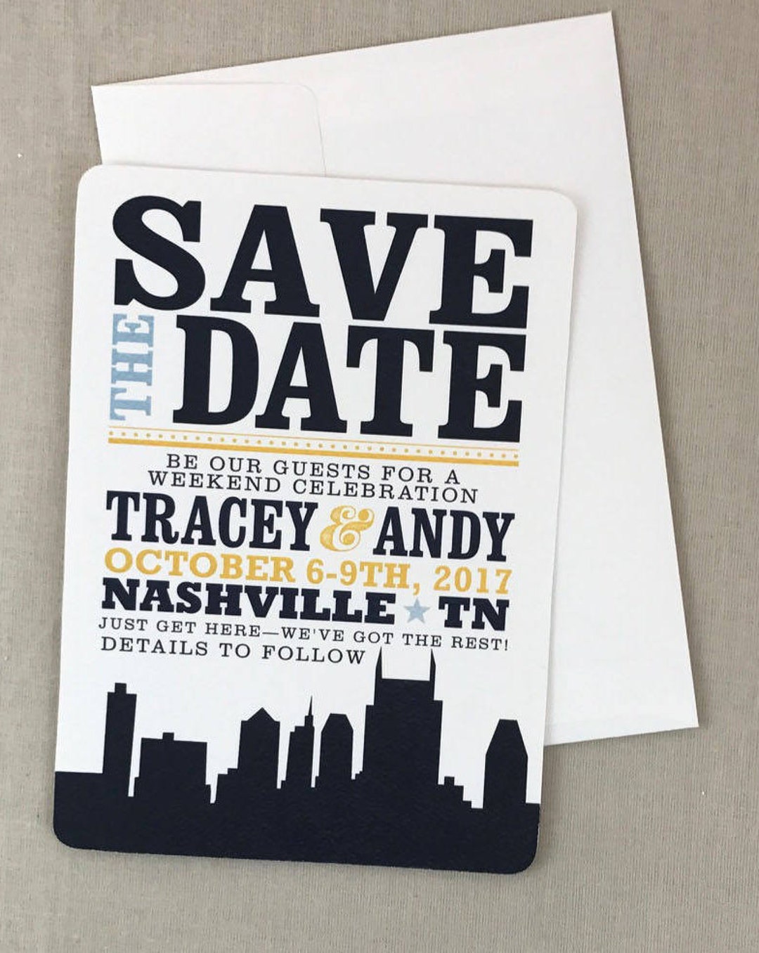 Nashville Tennessee Hatch Skyline 5x7 Save the Date With A7 Envelopes - Etsy