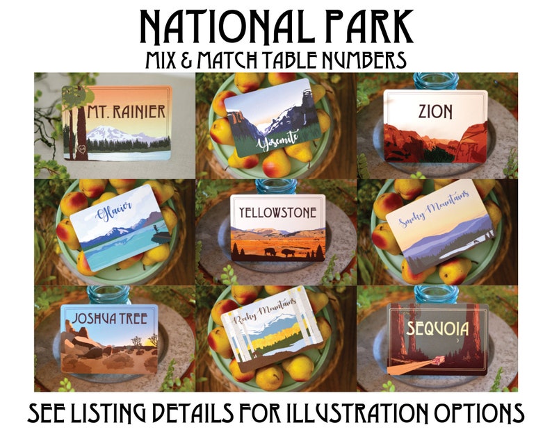 National Parks Table Numbers Mix & Match, Place Cards for Wedding ...