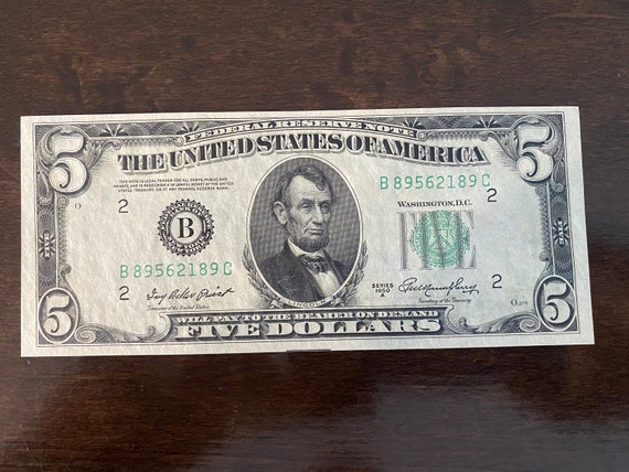 1950 5.00 Lime Green Federal Reserve Note US Currency - Etsy