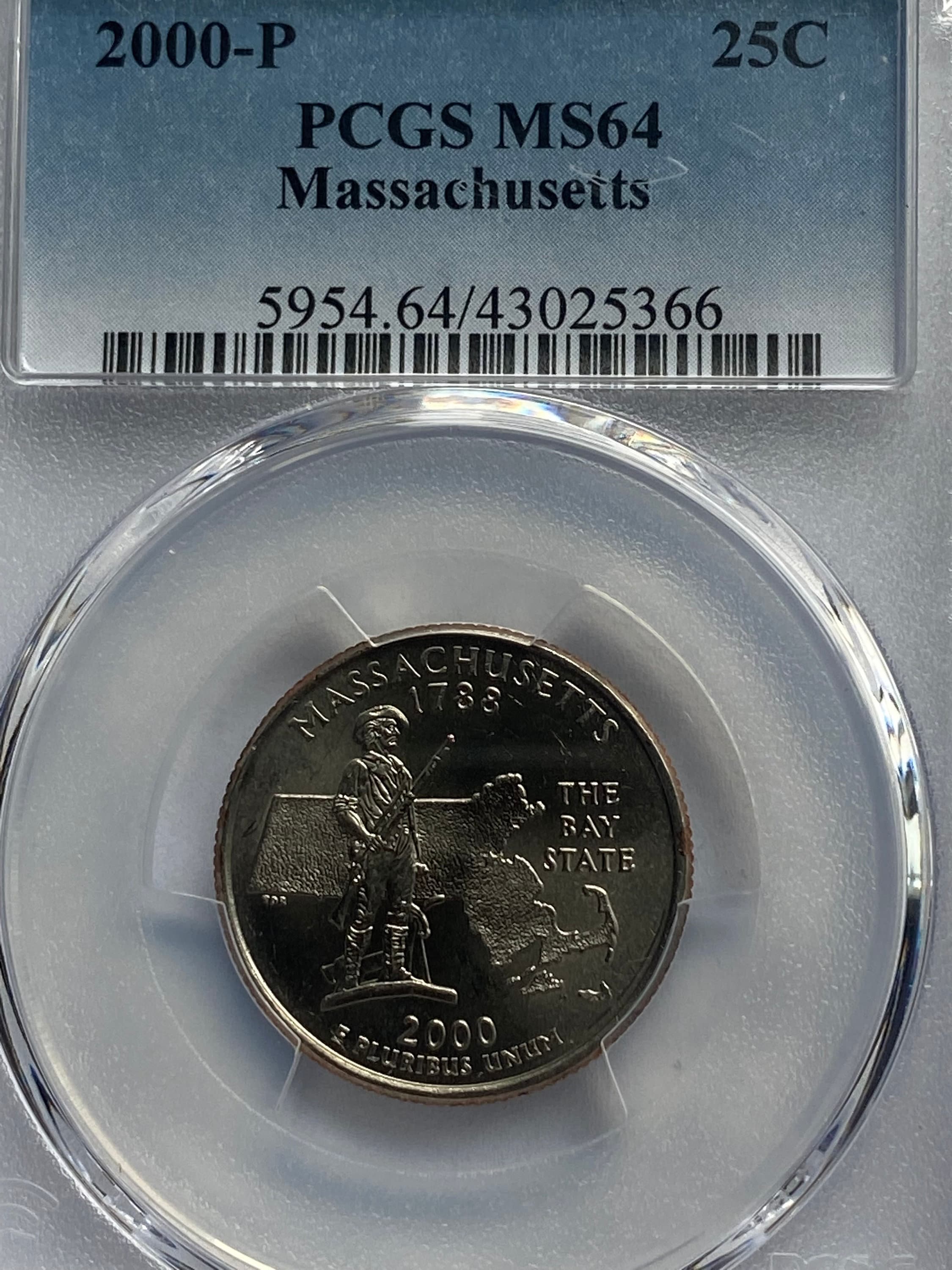 2000 P State Quarter Massachusetts State Quarter PCGS Graded MS64 US ...