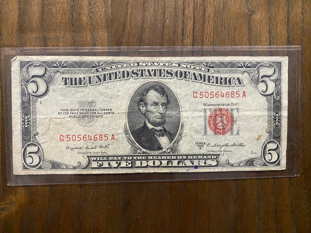 1963 5.00 Red Seal US Note - Small Size Notes - Antique Note - US Small ...