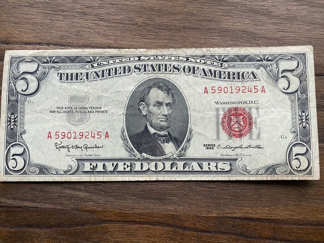 1963 5.00 Antique Red Seal - Antique Note - US Small Notes - Obsolete ...