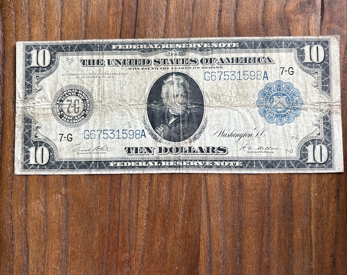 1914 10 Dollar Federal Reserve Note Large Size Fr#929 - VG (very Good ...