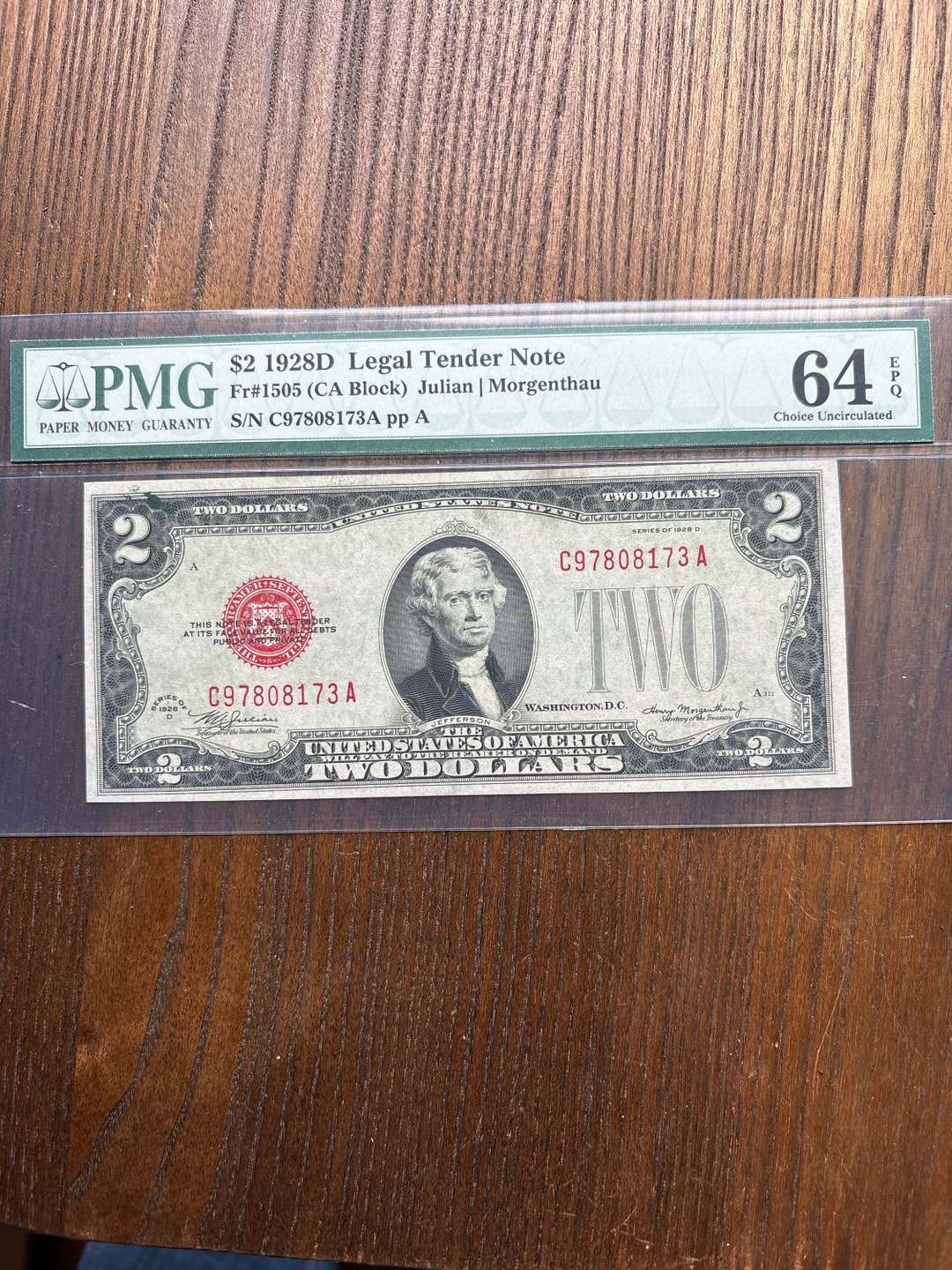 1928 2.00 Red Seal - Graded 64 EPQ - Antique Note - US Small Notes ...