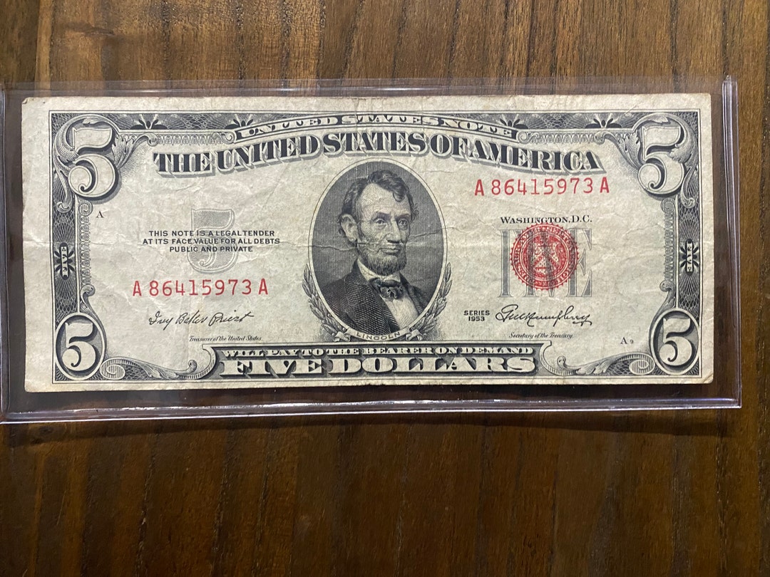 1953 5.00 Red Seal US Note - Small Size Notes - Antique Note - US Small ...