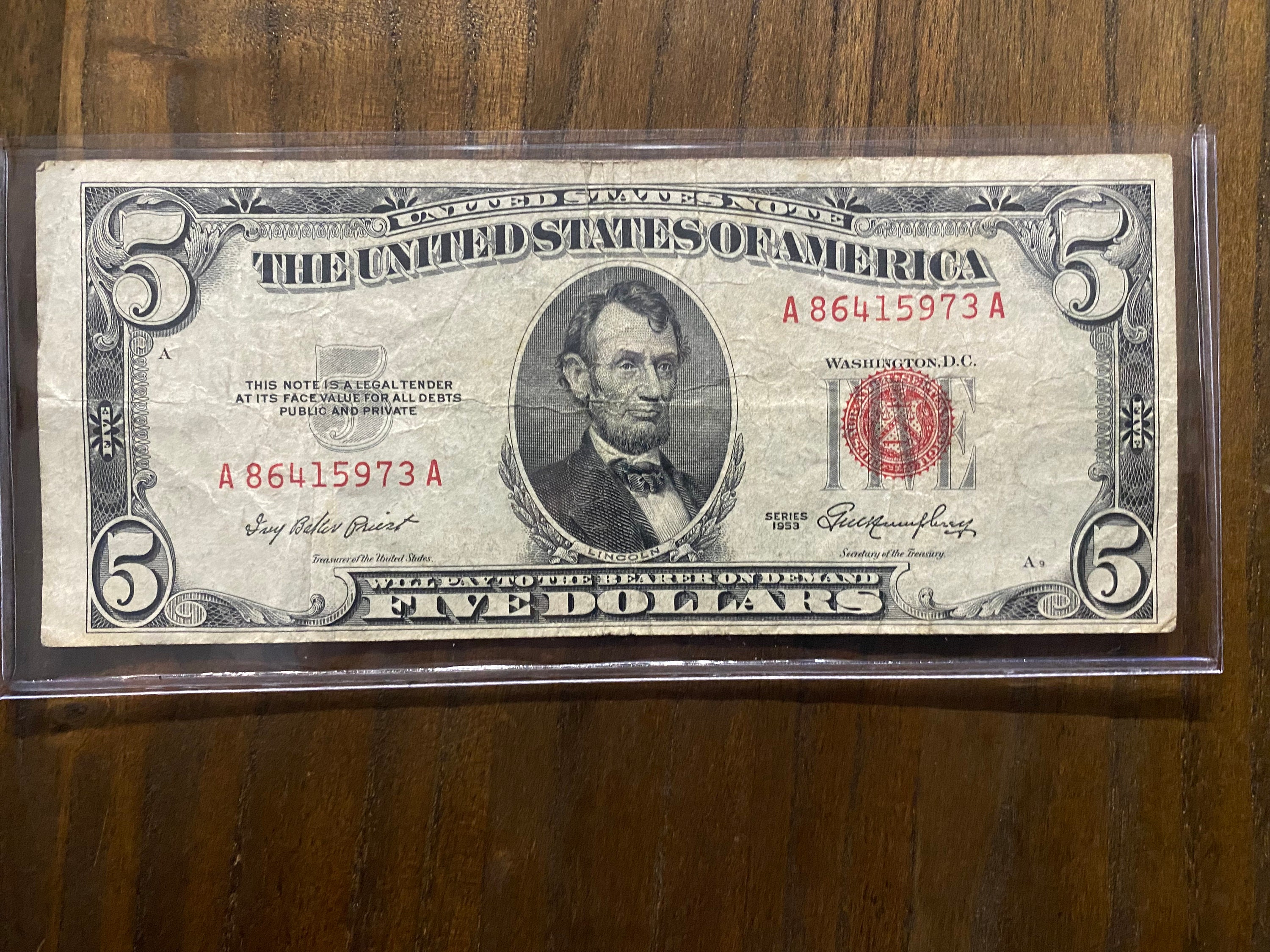 1953 5.00 Red Seal US Note Small Size Notes Antique Note US Small Notes ...