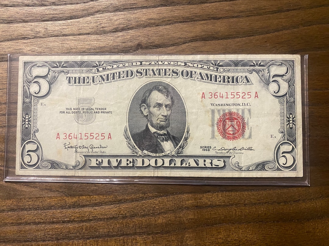 1963 5.00 Red Seal US Note Small Size Notes Antique Note US Small Notes ...