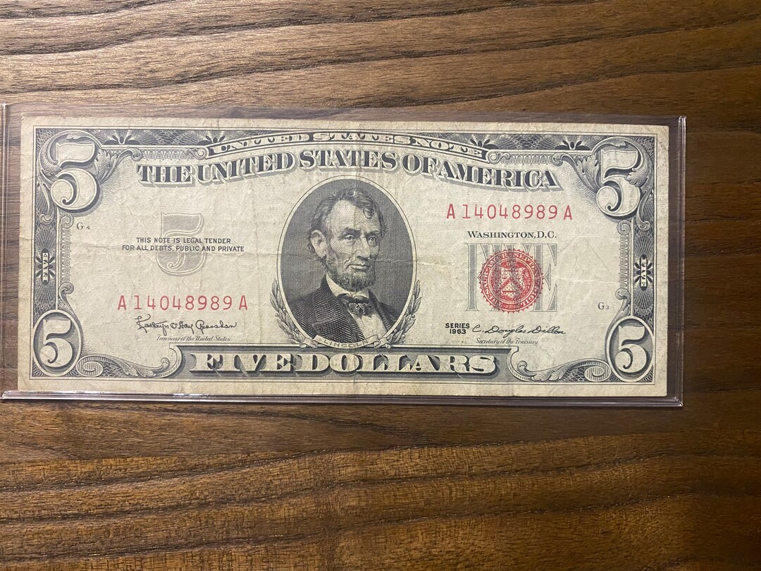 1963 5.00 Red Seal US Note - Small Size Notes - Antique Note - US Small ...