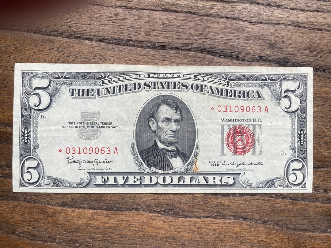 1963 5.00 Star Note Red Seal Antique Note Obsolete Note - Etsy