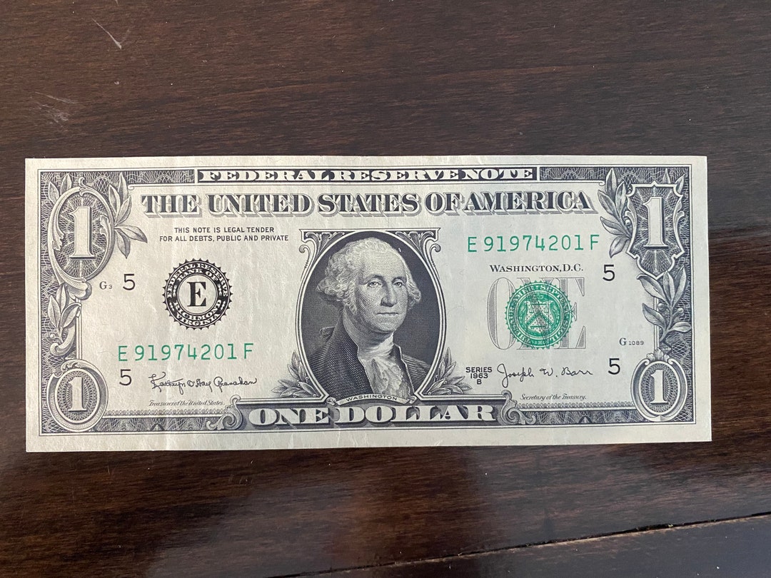 1963 Joseph Barr Note - 1.00 Lime Certificate US Small Notes - Obsolete ...